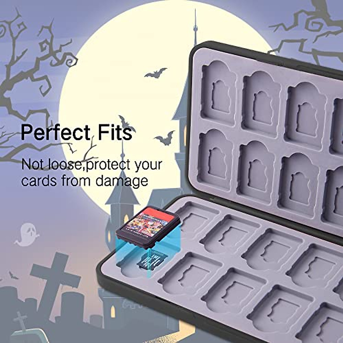 PERFECTSIGHT Cute Game Card Case for Nintendo Switch/Switch Lite/OLED, 24 Game Holder Cartridge Case for Game Cards and 24 SD Cards, Kawaii Portable Compact Storage Box (Halloween)