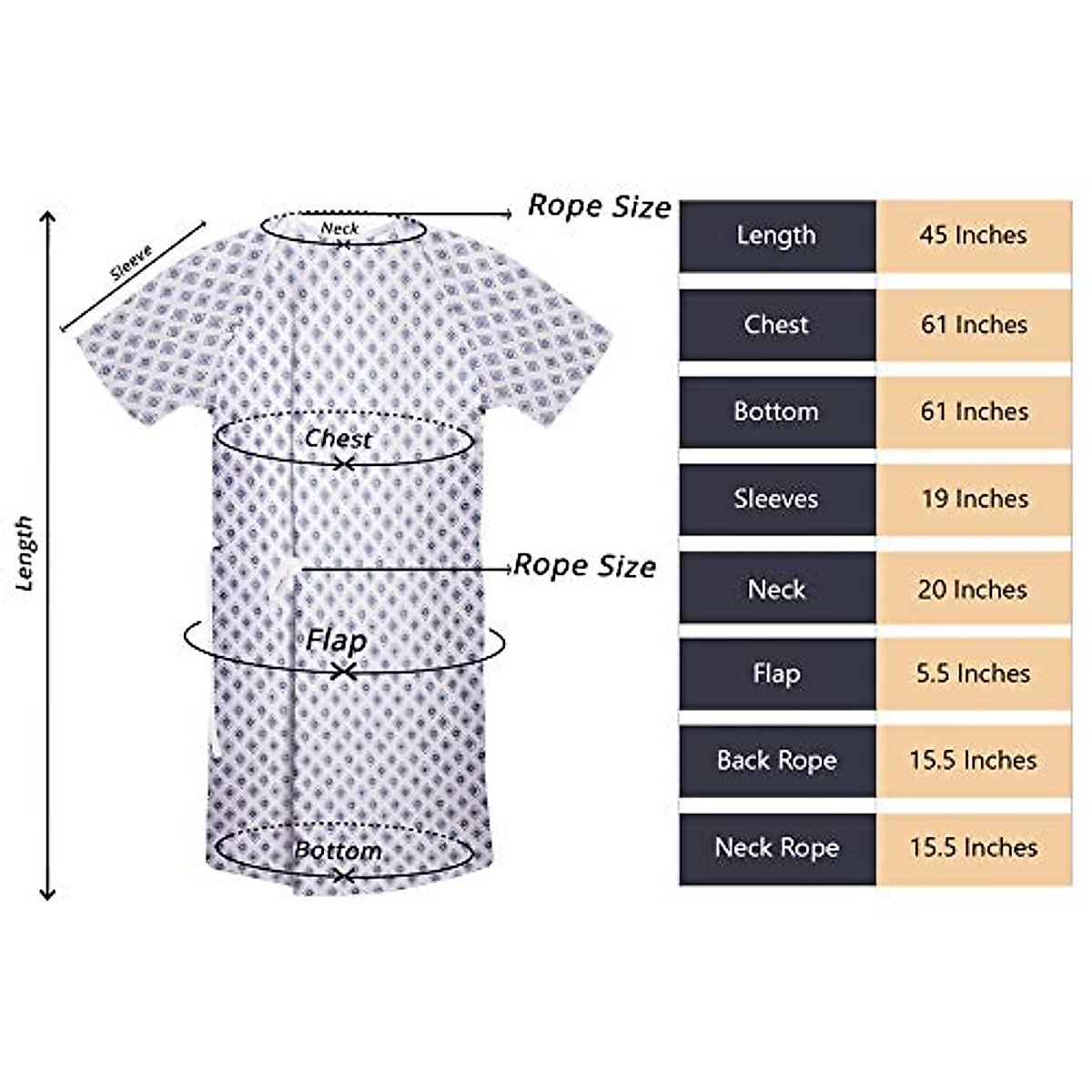 Utopia Care 6 Pack Cotton Blend Unisex Hospital Gown, Back Tie, 45" Long & 61" Wide, Patient Gowns Comfortably Fits Sizes up to 2XL