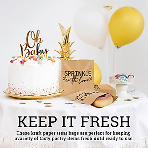 AnyDesign 100 Pack Donut Candy Bags Self-Adhesive Sprinkle with Love Kraft Paper Goodie Treat Bags Natural Brown Gift Snack Buffet Bags for Baby Shower Doughnut Time Supplies