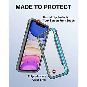 Raptic Shield for iPhone 11 Case, Shockproof Protective Clear Case, Military 10ft Drop Tested, Durable Aluminum Frame, Anti-Yellowing Technology Case for iPhone 11, Iridescent