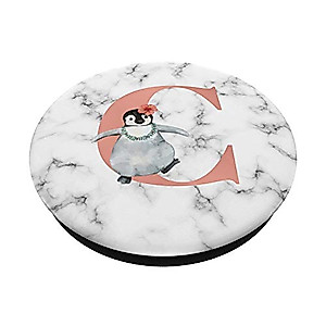 Cute Penguin With Flower Pink Color Letter C PopSockets Swappable PopGrip