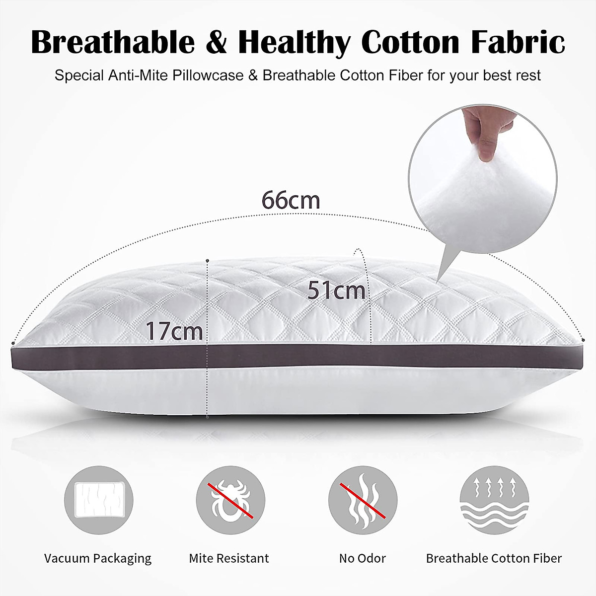 XCJC Sleep Bed Pillows 2 Pack: Comfort Luxury Standard Hotel Soft Pillows with Adjustable Fluffy Microfiber Filling Stuffing Washable Pillowcase for Back Stomach Side Sleepers - Size 20 x 26 Inches