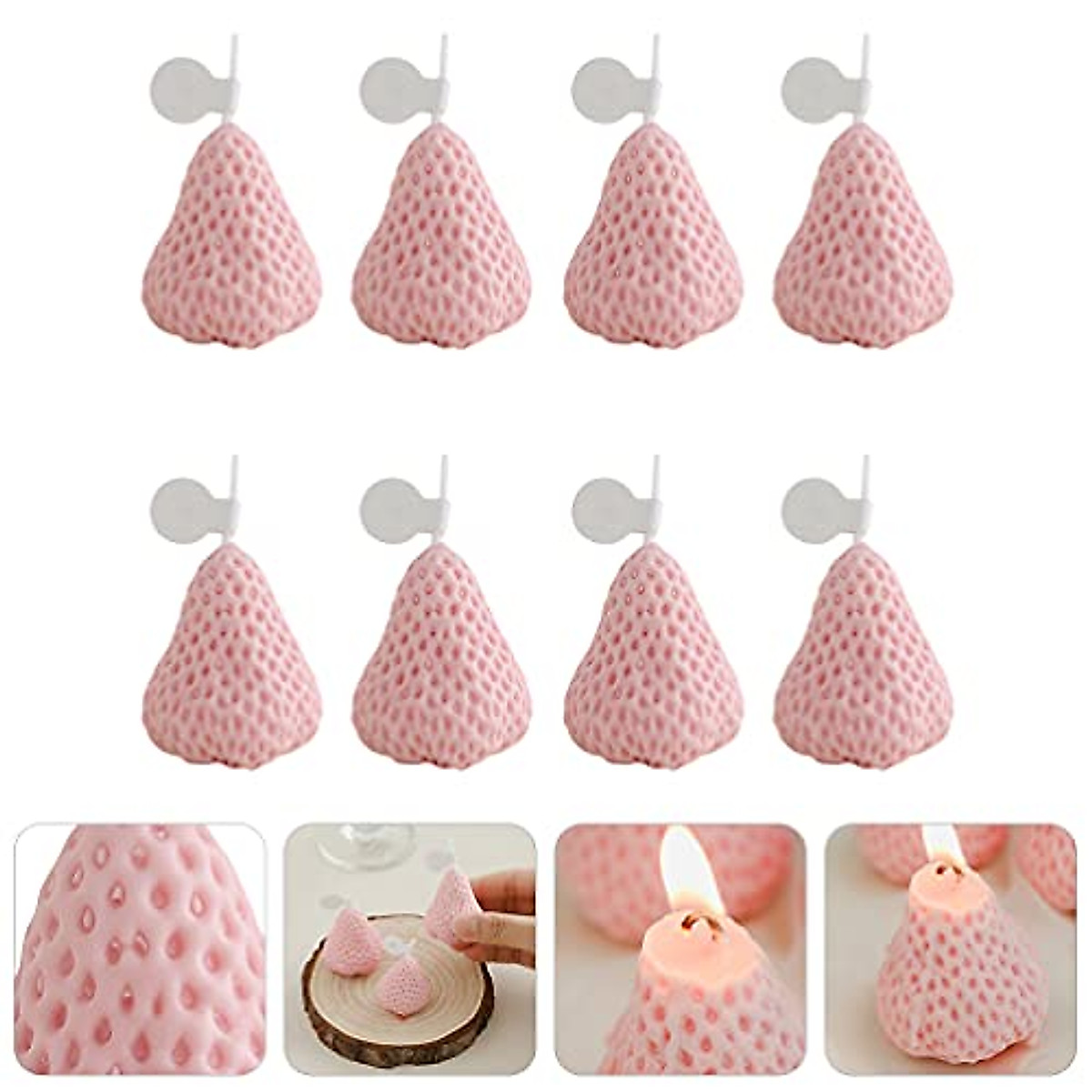 VALICLUD 8 Pcs Mini Scented Candles Strawberry Shaped Aromatherapy Candle Decorative Fragrance Candle for Table Scatter Photo Booth Props Pink