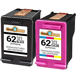 Houseoftoners 62XL Ink Cartridges Combo for HP Ink 62 62XL High Yield Works with HP 62XL Envy 5540 5640 5660 7644 7645 OfficeJet 5740 5742 8040 8045 2 Pack of (1 Black and 1 Color)