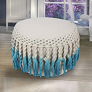 Urban Shop Ombre Fringe Macrame Pouf, Blue