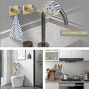 LANC Towel Hooks Bathroom Hardware Clothes Hook Brushed Gold Coat Hooks Heavy Duty Hanger Robe Hook for Bathroom Kitchen Garage Hotel Wall Hooks Stainless Steel Wall Mounted 3 Pack, A8805BG-P3