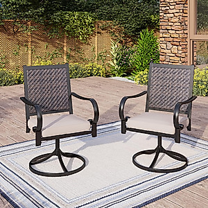 MFSTUDIO Patio Swivel Chair Sets of 2, Outdoor Wicker Dining Swivel Chairs Set of 2 with Beige Cushions, Armrests and Metal Frame, All-Weather, 350lbs. Brown