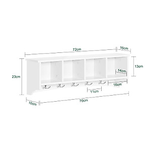 Haotian White Wall Shelf with Coat Hooks, Wall Coat Rack Entryway, Display Storage Unit with 4 Components 5 Bathroom Kitchen Cupboard, FRG48-L-W