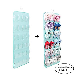 PACMAXI Over The Door Shoes Organizer for 12 Pairs of Baby Shoes Boys Girl, Hanging Baby Shoe Organizer with Hanger (Felt Material-Mint Green)