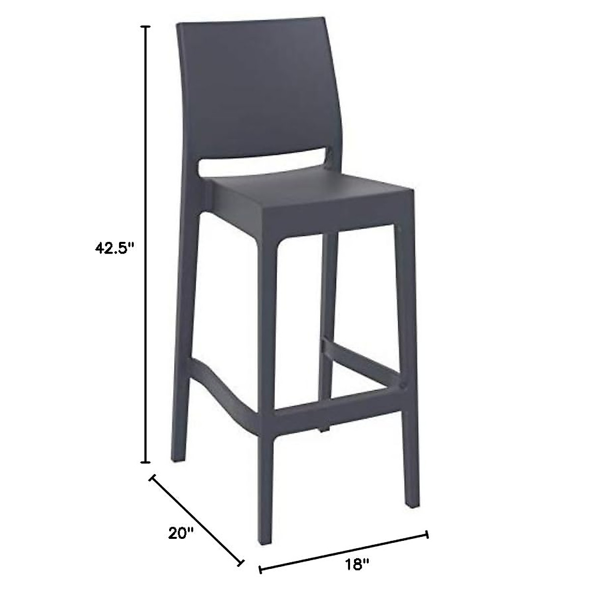 Pemberly Row 29.5" Resin Barstool in Dark Gray Finish - Set of 2