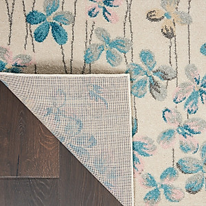 Nourison Tranquil Floral Ivory 5'3" x 7'3" Area -Rug, Easy -Cleaning, Non Shedding, Bed Room, Living Room, Dining Room, Kitchen (5x7)