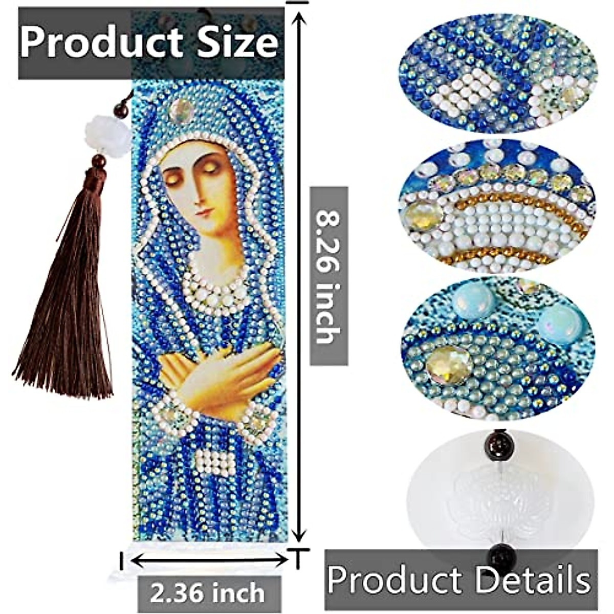 liziciti 2 Pieces 5D Diamond Painting Bookmarks Kits, Virgin Mary Madonna Tassel DIY Art Craft Crystal Rhinestones for Kids Adults Beginner, PU Leather 8.26x2.36 inch, Multicolor (art-zsh-smbqusF)