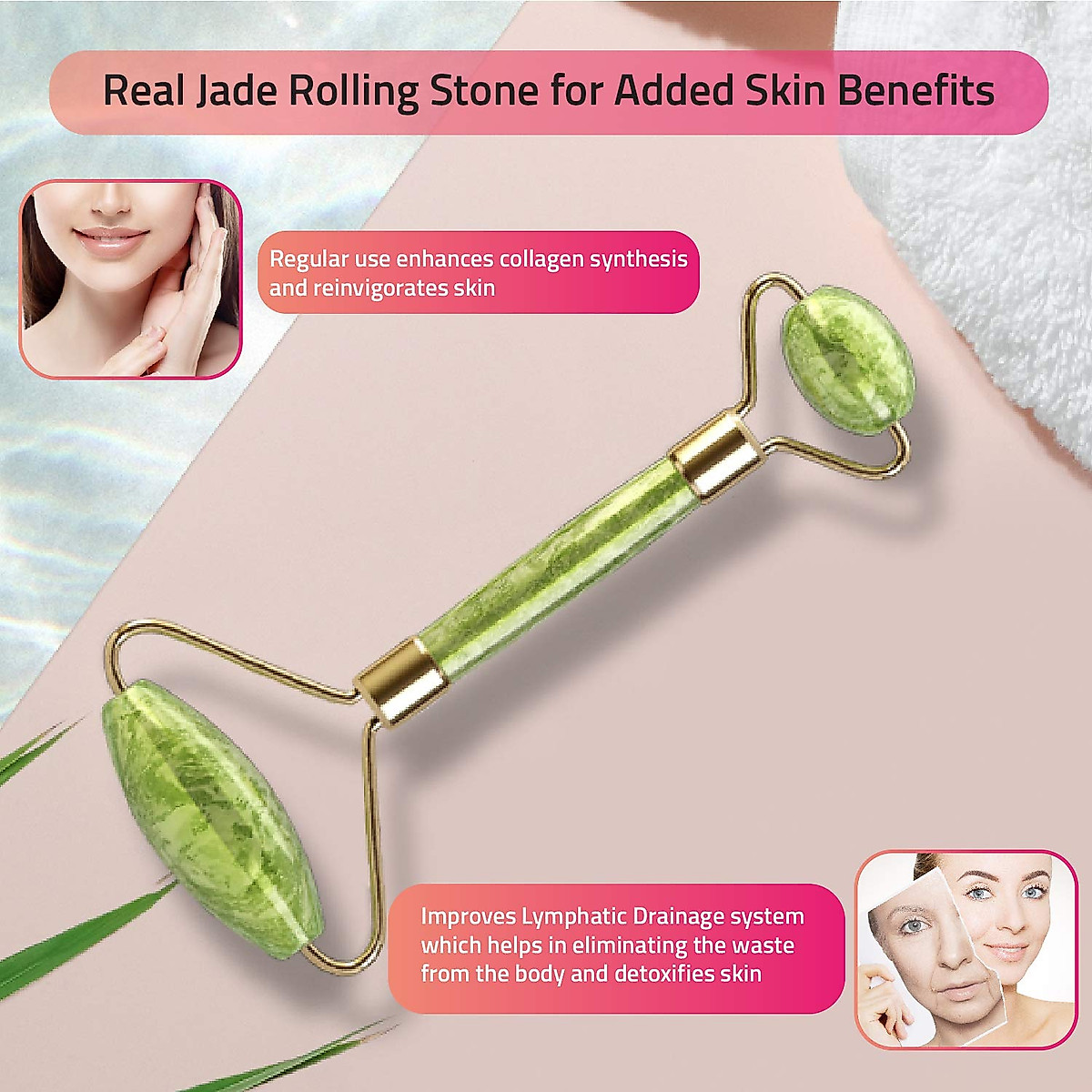 Cytari Chi Jade Rolling Kit 100% Natural Jade Roller | Anti Aging Massage and Lymph Drainage Tool for , Eye, Neck, Body |Wrinkles, and Fine Lines