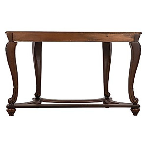 Signature Design by Ashley Norcastle Traditional Half Moon Sofa Table with Beveled Glass Top and Scrollwork Legs, Dark Brown