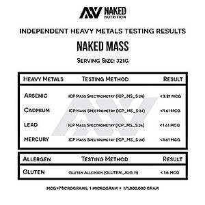 Naked Mass - Natural Weight Gainer Protein Powder - 8lb Bulk, GMO Free, Gluten Free & Soy Free. No Artificial Ingredients - 1,250 Calories - 11 Servings