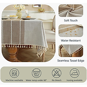 Alsoo Table Cloth Rectangle Table Rustic Waterproof Tablecloth Cotton Linen Wrinkle Free Table Cloths for Parties, Kitchen Dining, Holiday, Christmas, Coffee Lines, 4-6 Seats/55x75 Inches