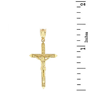 Solid 10k Yellow Gold Passion Catholic Cross Crucifix Charm Pendant (1.40")