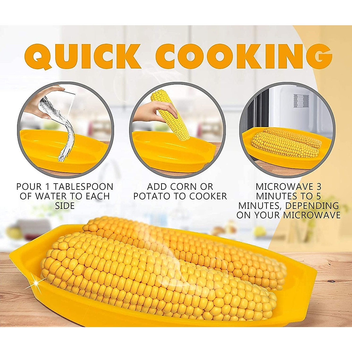 Microwave Sweet Corn Cooker/Corn Steamer with Vented Lid - Yellow - Easy & Fast Way To Steam Corn In The Microwave - 2 Pieces At A Time. BPA Free!