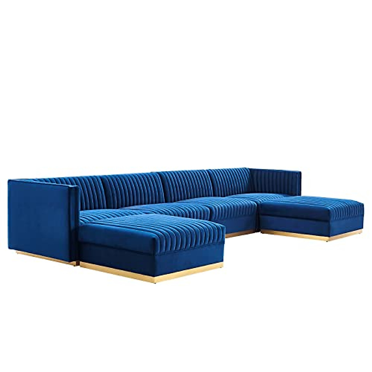 Modway Sanguine Channel Tufted Performance Velvet Modular Sectional Sofa, 6-Piece Set, Navy