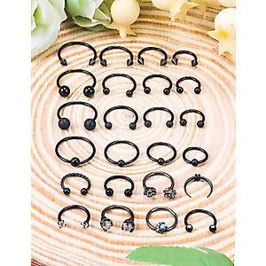 Yaalozei 16G Septum Rings Jewelry Stainless Surgical Steel Opal Flower Black Moon Septum Nose Lip Ring Hoop Earring Clicker Horseshoe Barbell Smiley Piercing Jewelry for Men Women 8mm 10mm 12mm 14mm