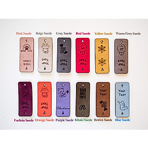 Knitting Beret Labels, Handmade Item Tags, Custom Suede Leather Tag With Rivets, Personalized long skinny Tags, Crochet Beanie Leather Label