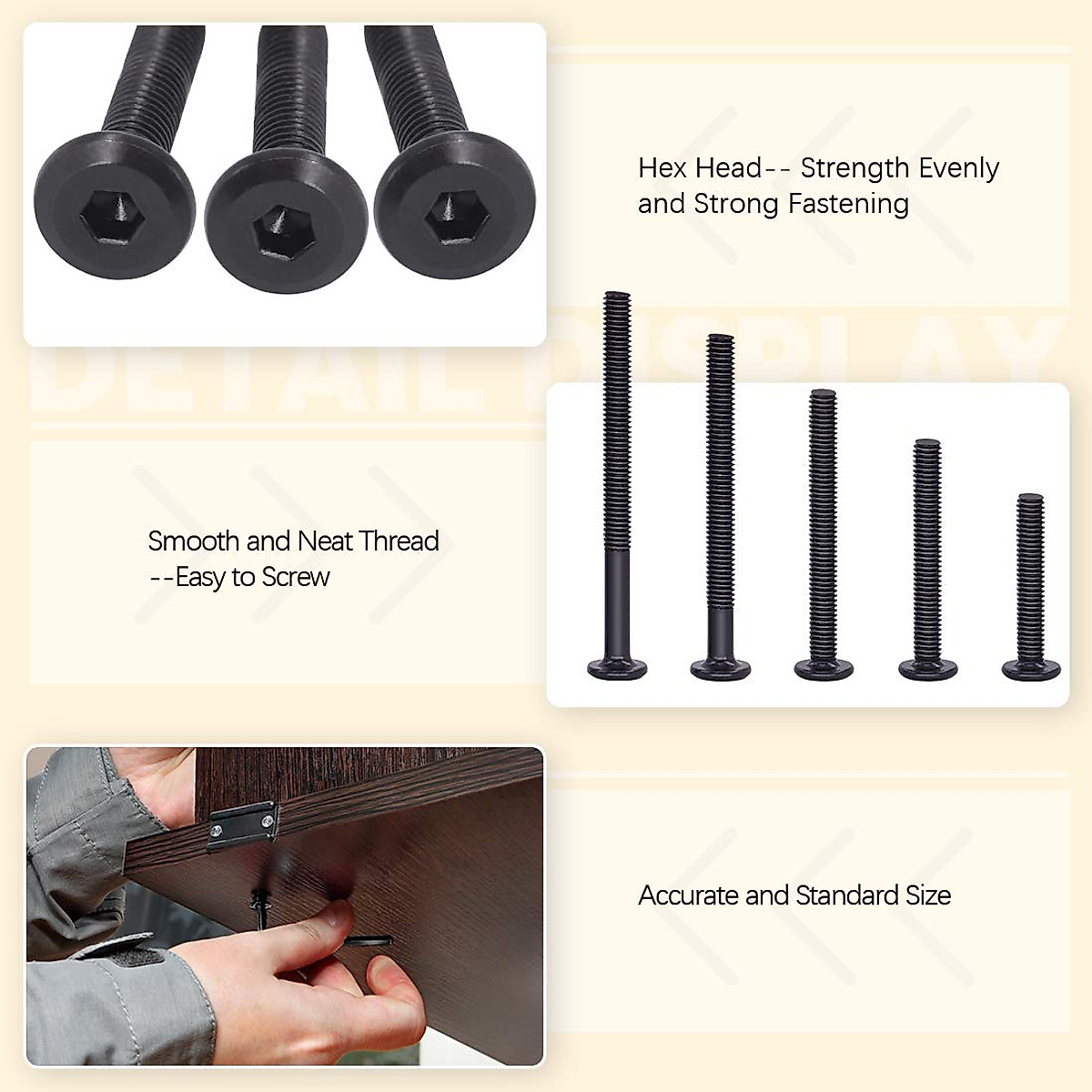 Rustark 121 Pcs Baby Bed Crib Screws Bolts Nuts Assortment Set M6 Hex Socket Head Cap Screws, Barrel Bolt Nuts Hardware Replacement Kit for Furniture Cots Beds Crib and Chairs (40mm-80mm)