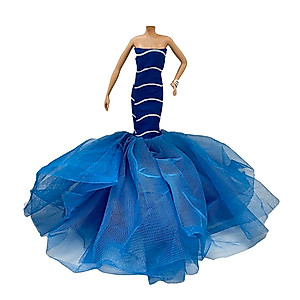 Peregrine Blue Multitextured Lace Strapless Pearls Gown for 11.5 inches Dolls