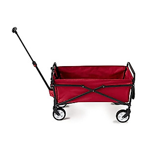 Seina Heavy Duty Steel Compact Collapsible Folding Outdoor Portable Utility Cart Wagon with All Terrain Rubber Wheels and 150 Pound Capacity, Red
