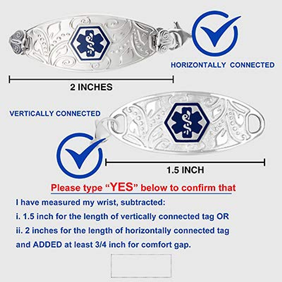 Divoti Ridged & Ridged Rolo Stainless Steel Interchangeable Medical Alert Replacement Bracelet for Women -6.5"