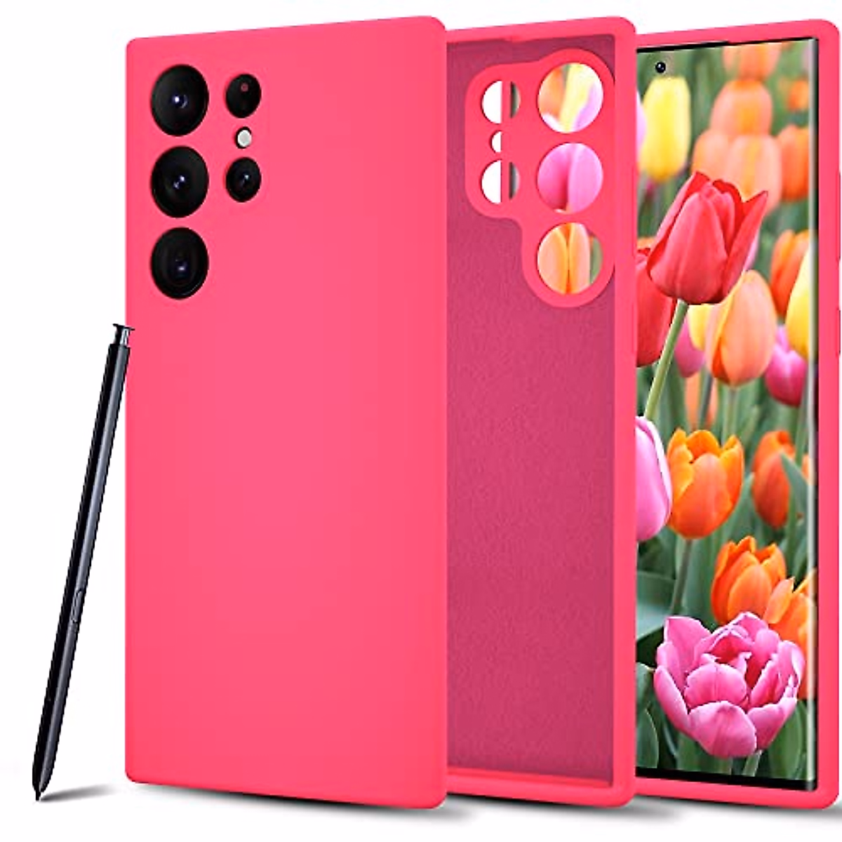 Samsung Galaxy S23 Ultra Silicone Case,Soft Touch Premium Liquid Rubber Shockproof Phone Cover [Slim Fit] [Upgraded Camera Protection] [Microfiber Lining],2023 Hot Pink