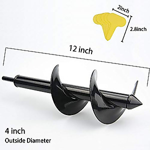 Auger Drill Bit - Garden Plant Flower Bulb Auger, 4" x 12" Easy Planter Garden Auger - Seedlings & Bedding Plant, Umbrella Hole Digger Solid Shaft Auger, Post Hole Digger for 3/8” Hex Drive Drill