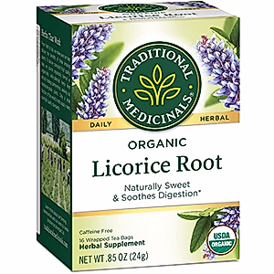 Traditional Medicinals Organic Licorice Root Herbal Tea, Soothes Digestion - 64 Tea Bags Total, 16 Count (Pack of 4)