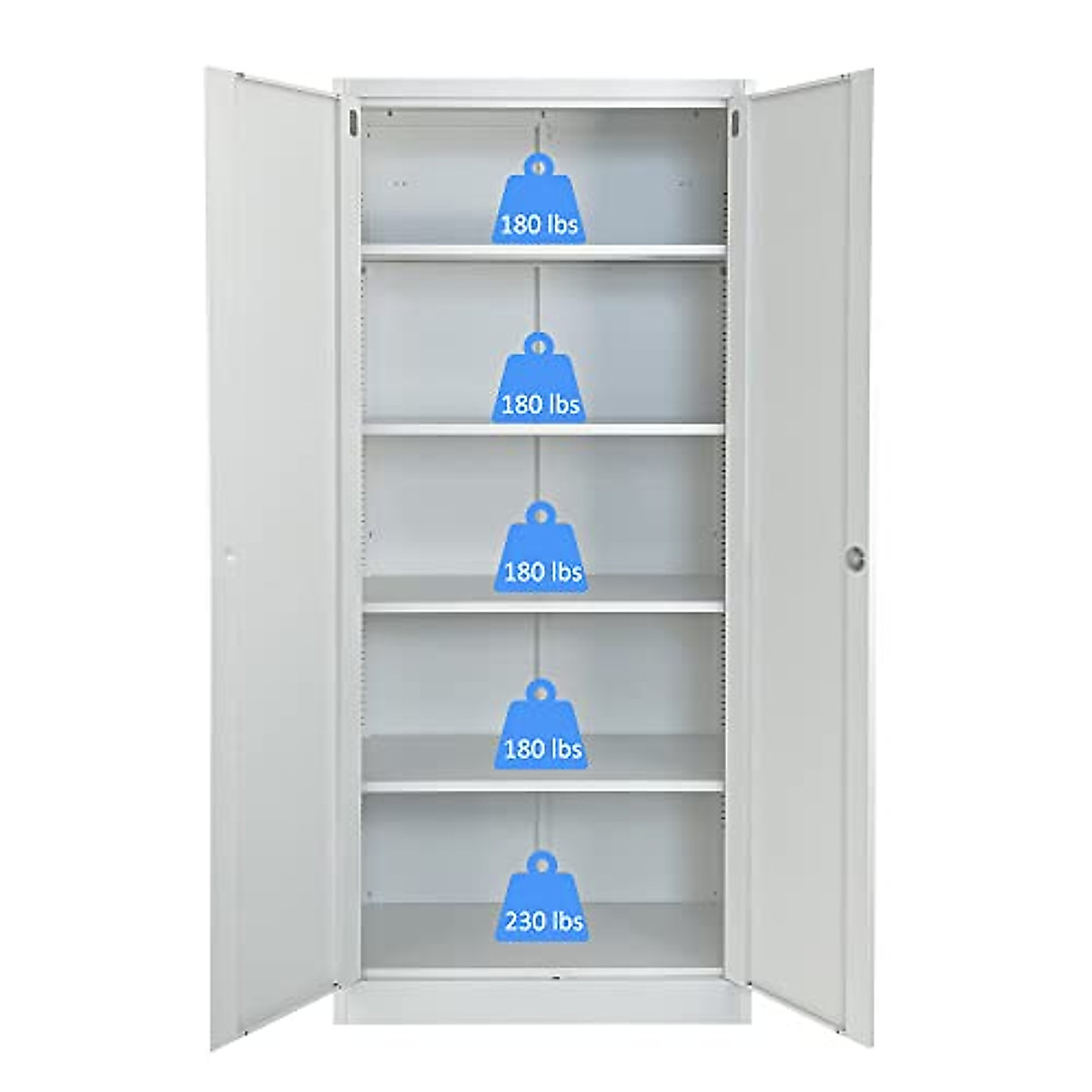 iJINGUR Metal Storage Cabinet with Locking Doors and Shelves for Garage Home Office, Lockable Tall Steel Storage Cabinets with Lock, Tool Holder and File Organizer Pocket Included (White)
