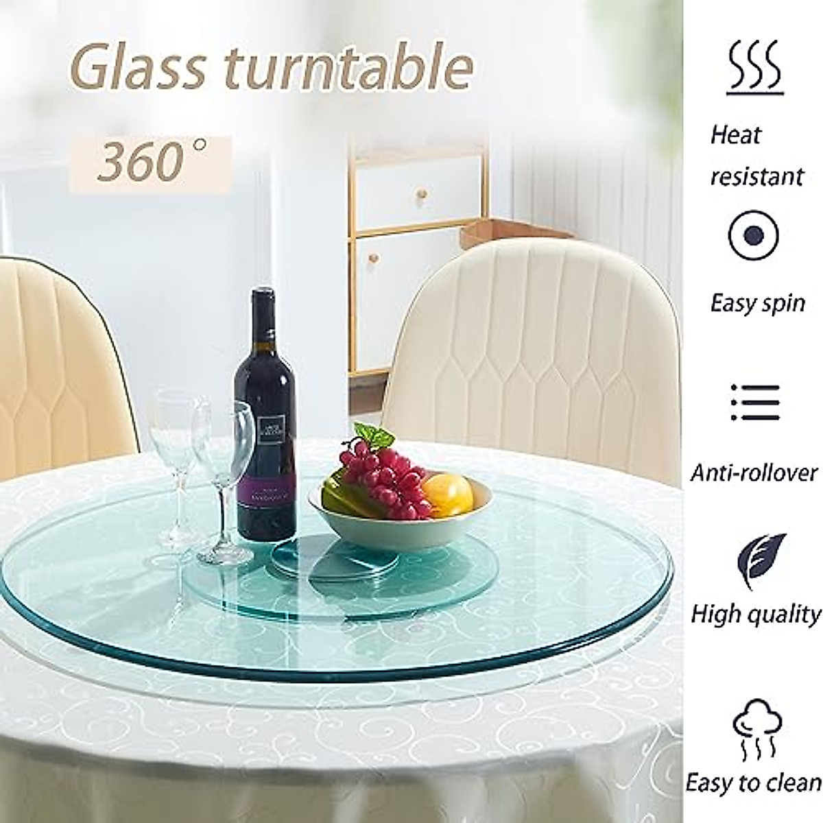 Dxcaicc Dining Table Glass Turntable,Glass Lazy Susan Turntable Dining Table,Round Tempered Glass with Silent Bearing centerpieces,Steady Swivel Dining Table Glass Serving Tray,80cm