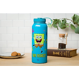 Silver Buffalo Spongebob Sup Fishes Stainless Steel Water Bottle With Twist Lid, 42 Ounces