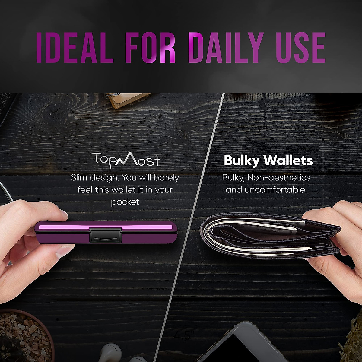 TopMost Aluminum Wallet, Card Case Wallet, Metal RFID Credit Card Holder for Men & Women, 6 Cotton Slots for 12 Cards And Bills, Rfd Protective (Purple)