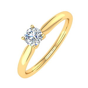 FINEROCK 1/4 Carat 4-Prong Set Solitaire Diamond Engagement Ring Band in 10K Yellow Gold (Ring Size 10.25)