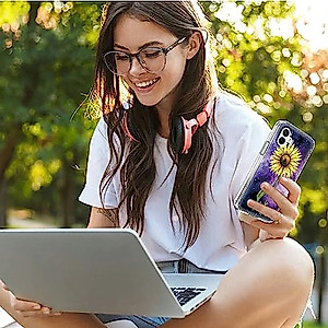 BWEGRHE for Samsung Galaxy A04 4G Clear Case with Sunflower Purple Galaxy Pattern Designed, Transparent Dual Layer Soft TPU Bumper + Hard PC Shockproof Protective Phone Case for Galaxy A04 4G