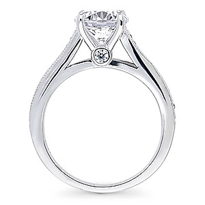 BERRICLE Sterling Silver Solitaire Wedding Engagement Rings 2 Carat Round Cubic Zirconia CZ Milgrain Promise Ring for Women, Rhodium Plated Size 9