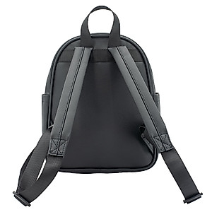 AI ACCESSORY INNOVATIONS Hello Kitty Kuromi Mini PU Backpack Purse, Kawaii Shoulder Bag with Epoxy Filled Metal Bow w/Skull Charm, 10.5 Inch, Anime Travel Bag, Faux Leather