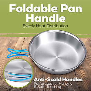 WEALERS Camping Cookware & Dinnerware Set- 17 Pieces Stainless Steel Pots and Pans Set with Plates, Bowls & Sporks in Travel Mesh Bag for Camping, Trekking, Backyard Picnic & Backpacking Gear