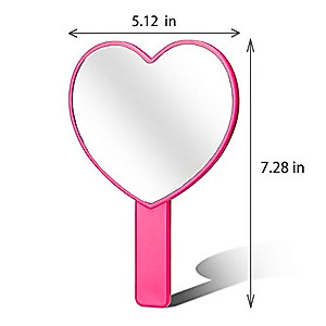 TOPYHL 2PCS Heart-Shaped Makeup Hand Mirror,Travel Handheld Mirror Portable Personal Cosmetic Mirror with Handle (Pink and Rose red)