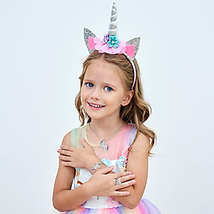 Unicorn Princess Dress Up Clothes for Little Girls – Costume, Jewelry and Headband (4-5 Years, Unicorn Princess 5C)