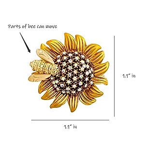 Sunflower Bee Brooch Pin Vintage Gold Yellow Elegant Rhinestone Pin Ladies Multipurpose Brooch Necklace Brooch Coat Hat Sweater Accessories