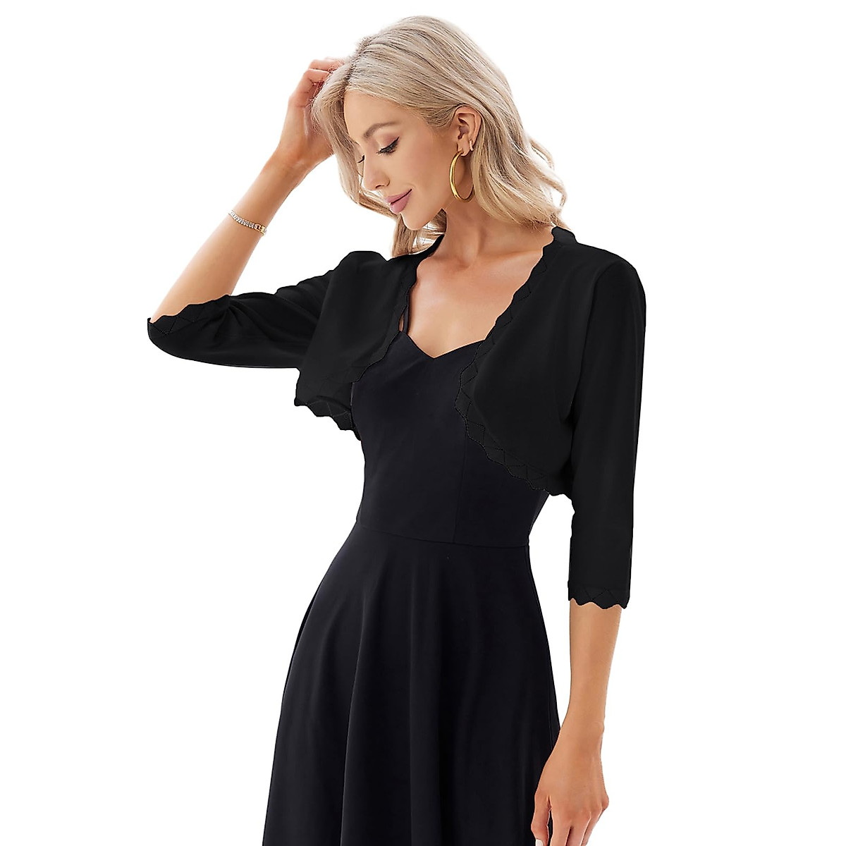 Women Open Front Cardigan Irregular Hemline Bolero Shrug Sweater Black XL