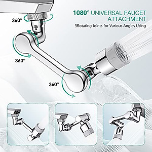 Swivel Faucet Extender, 1080° Rotatable Faucet Aerator, Universal Splash Filter Faucet Sink Water Extender with 2 Water Outlet Modes, Spray Attachment, Robotic Arm for Bathroom Sink Kitchen Tap