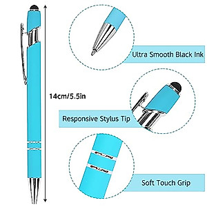 EOOUT 12pcs Ballpoint Pen with Stylus Tip, Soft Touch Click Metal Pen, Stylus Pen for Touch Screens, 1.0 mm Black Ink 12 Colors