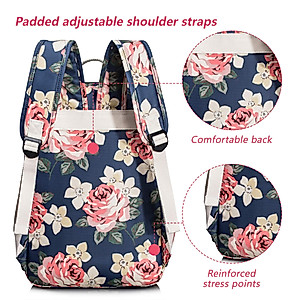 Leaper Floral School Backpack for Girls Travel Bag Bookbag Satchel Dark Blue