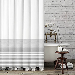 GiuMsi 72"X72" Gray and White Stripe Shower Curtain with Boho Tassel 12 Hooks for Bathroom Home Classic Farmhouse Modern Decorations Polyester Waterproof Fabric Curtains-Thickness Upgrades-170 g/m2