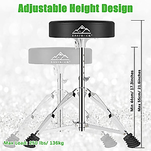 EASTROCK Drum Throne,Padded Drum Seat Drumming Stools with Anti-Slip Feet for Adults and Kids Drummers (Silver)